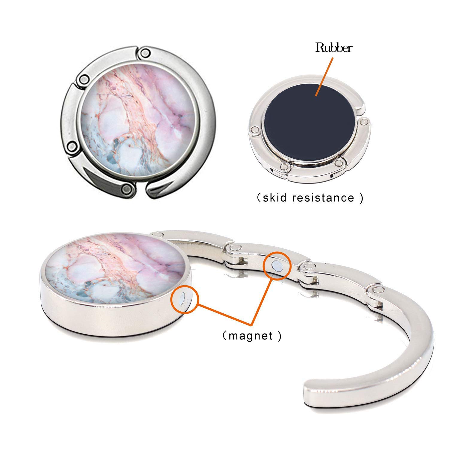 Knocent Foldable Purse Hook Handbag Hangers for Table Handbag Storage Folding Decor Table Hook,Women's Bag Handbag Hanger Holder (White pinkB&C)