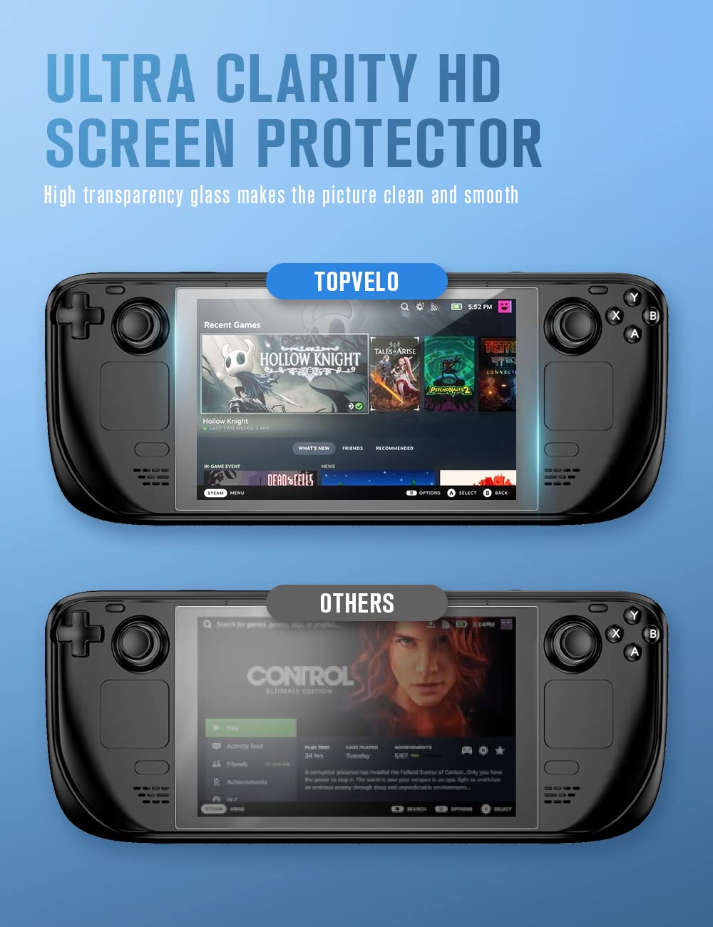 Protective Case for Steam Deck with 2-Pack Screen Protector, TOPVELO TPU Protective Cover Case with Anti-drop, Anti-slip Design, 9H Tempered Glass Film Easy Installation/Anti-Scratch ¨C Black