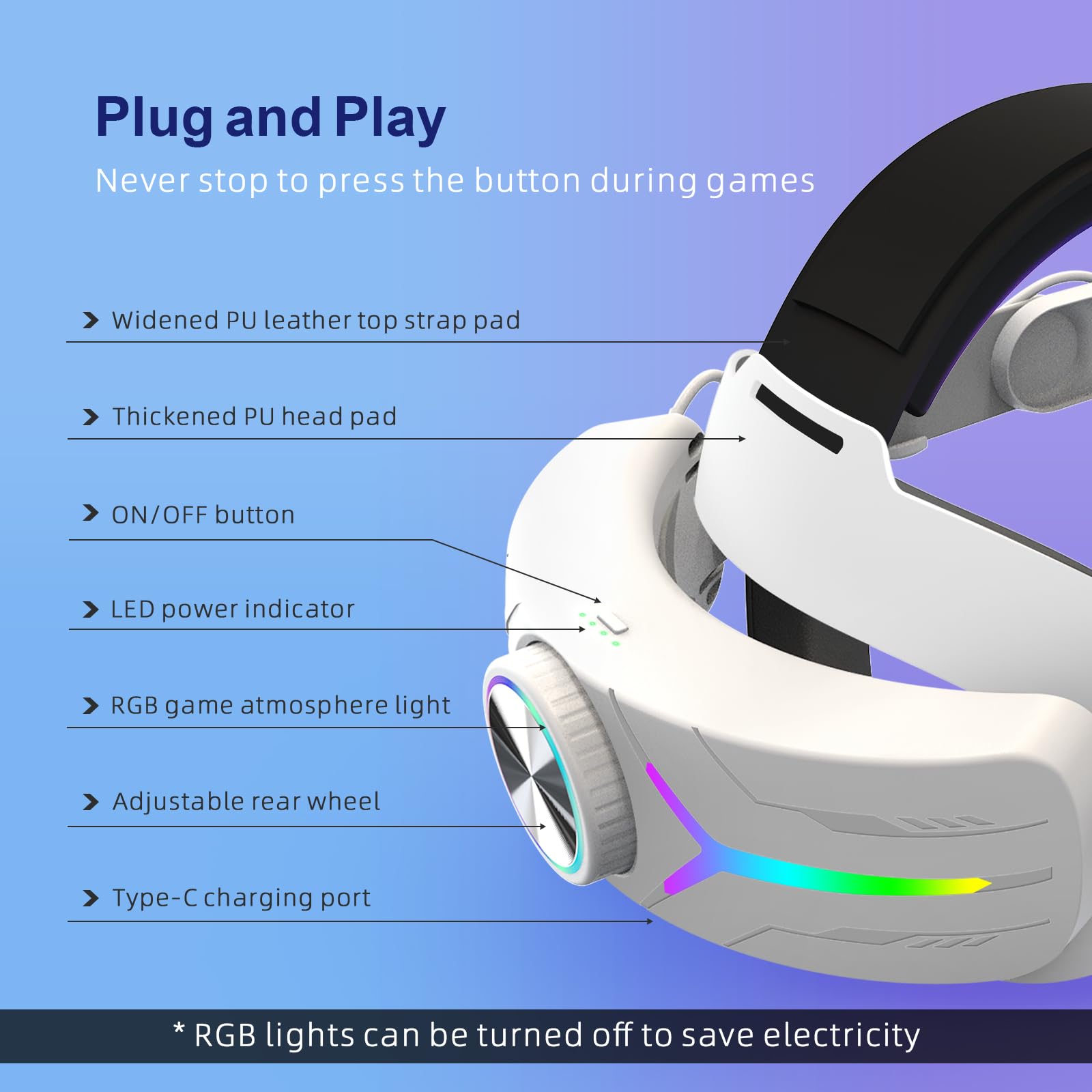 QWOS Head Strap with 5200mAh Battery for Oculus/Meta Quest 2 - Extend 4hrs Playtime - Adjustable Elite Strap for Enhanced Support and Comfort in VR Compatible with Quest 2 Accessories