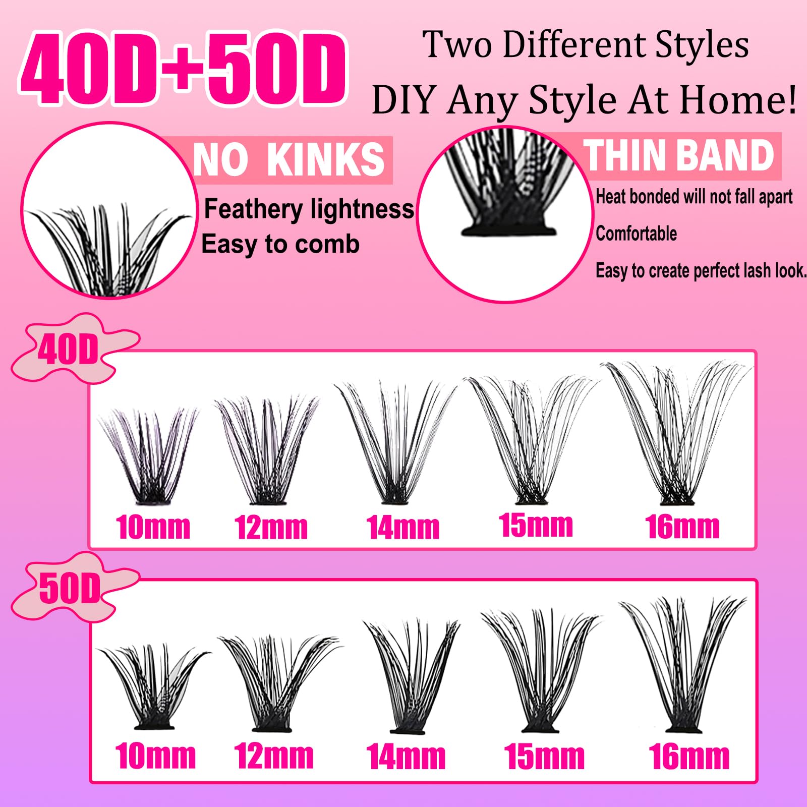 Lash Cluster DIY 280Pcs Mix 40D 50D 10-16MM Individual Lash Extension Cluster Lashes Wispy Fluffy C D Curl False Eyelash Clusters Thin Band Soft to DIY at Home by TIMELABS (40D+50D)