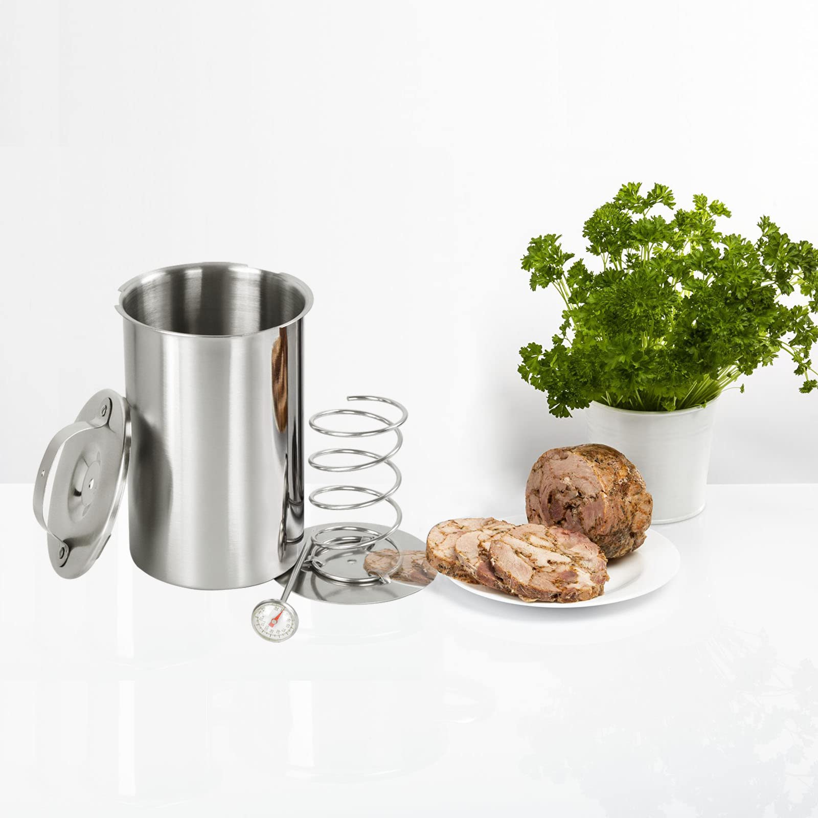 Stainless Steel Ham Maker Meat Press Cooker for Making Healthy Homemade Deli Meat with Thermometer - Kitchen Bacon Meat Pressure Cookers Boiler Pot Pan Stove