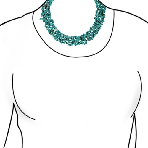 Large Wide Stabilized Turquoise Cluster Chips Bib Statement Collar Necklace Stretch Bracelet for Women Jewelry Set