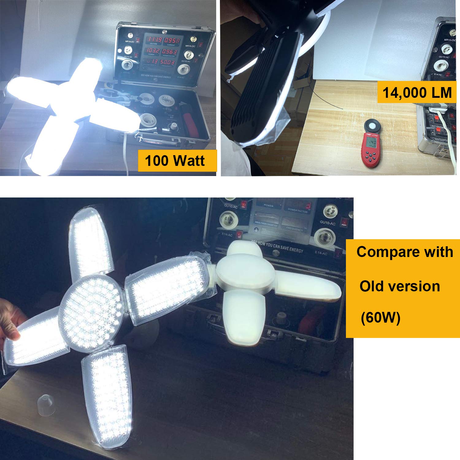 LED Garage Light, 6000K Daylight Working Lights, 5 Panels Deformable High Bay Led Shop Light, E26 Screw-in Bright Ceiling Lighting for Warehouse, Basement, 100W 14,000 LM (450W Equiv.)