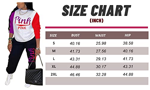 Nhicdns Women's 2 Piece Outfit Sweatsuits sets Letter Print Long Sleeve Pullover and Jogger Pants Tracksuits with Pockets Blue & Green Large