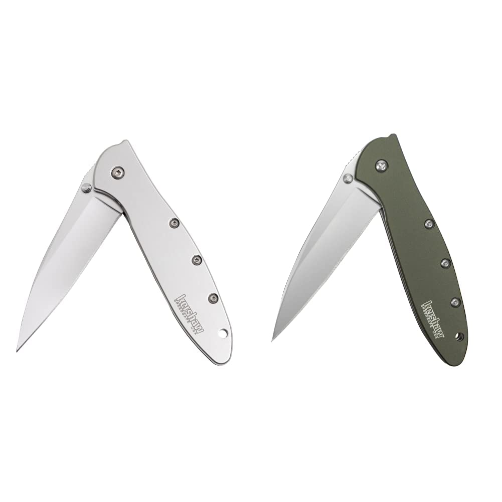 Kershaw Leek Pocket Knife (1660), 3 oz. & Leek Olive Handle with 14C28N Sandvik Steel; Ken Onion Classic Design with SpeedSafe Assisted Opening and 3 Inch Medium-Sized Blade