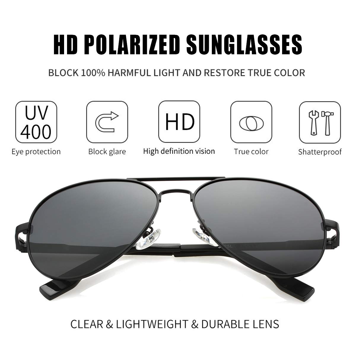 Kursan Polarized Aviator Sunglasses for Men Women Mirrored Lens, 100% UV400 Protection, 58MM (Black/Black Lens)