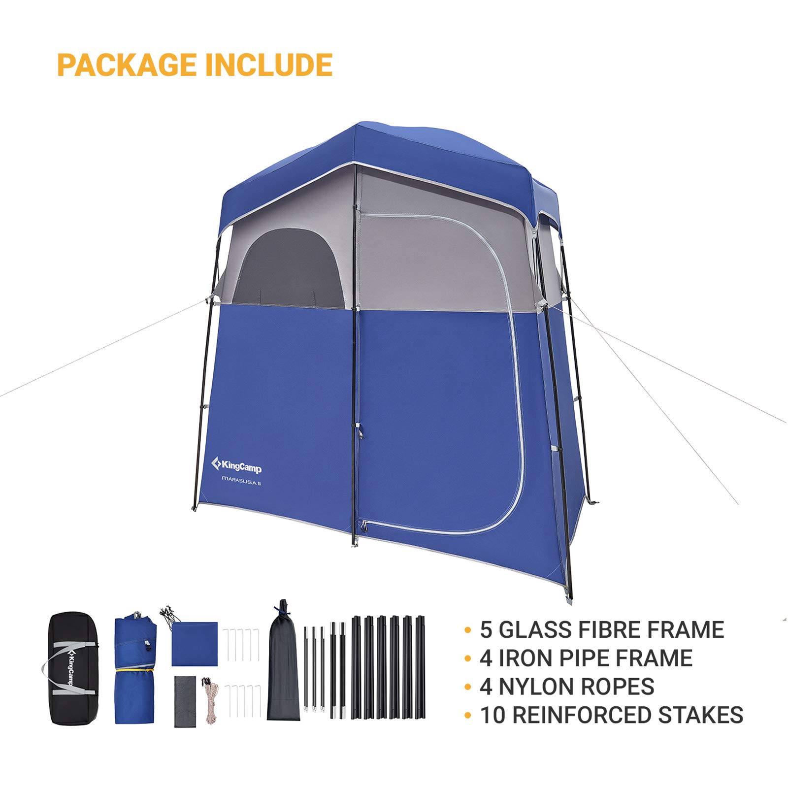 KingCamp Oversize 2 Persons Outdoor Easy Up Portable Dressing Changing Room Shower Privacy Shelter Tent, Blue/Grey