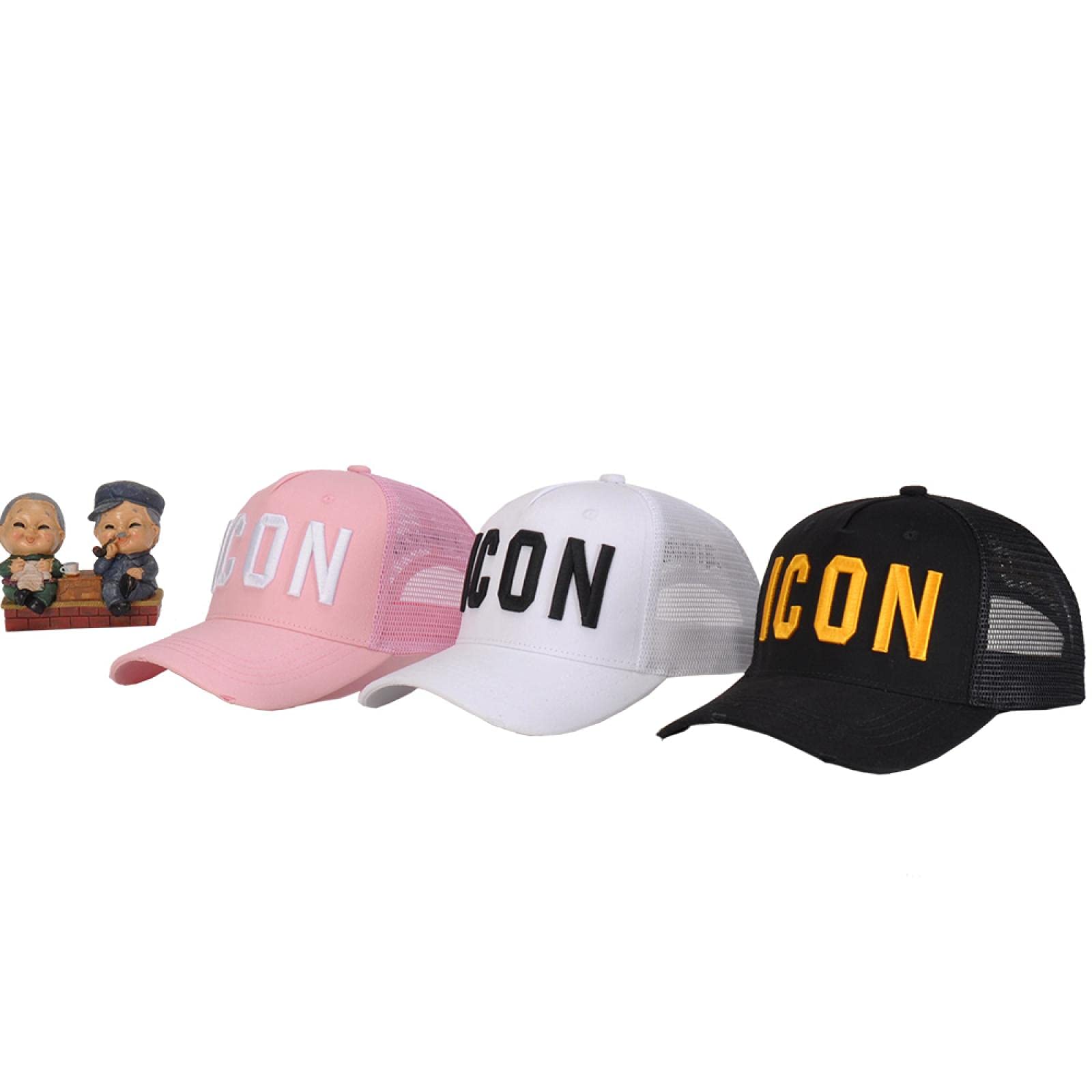 Mesh Cap Embroidered Baseball Cap, Icon Letter Cotton Solid Color Hat, Trucker for Men and Women Black White, One Size