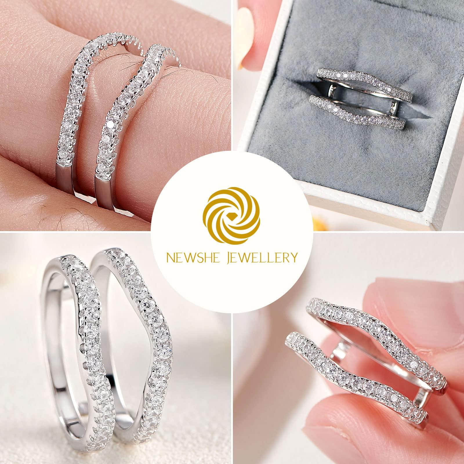 Newshe Women Wedding Ring Enhancer Guard for Engagement Rings AAAAA Cubic Zirconia Bridal 0.35Ct Sterling Silver Band Size 6