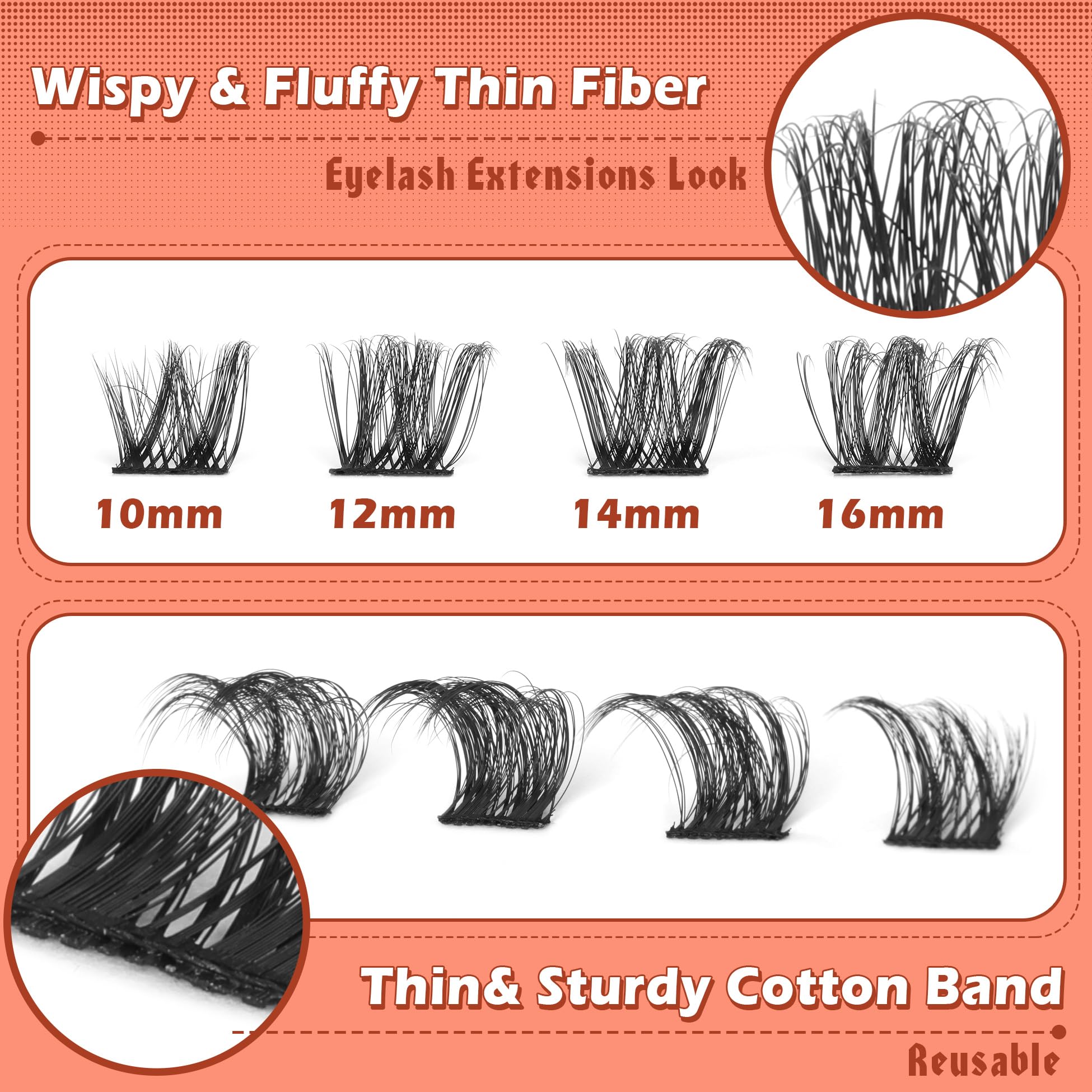Lash Clusters Wispy DIY Eyelash Extension Individual Lashes 7-15MM D Curl Fluffy Cat Eye Lash Clusters Extension 9 Pairs 72Pcs Self Application at Home by JIMIRE