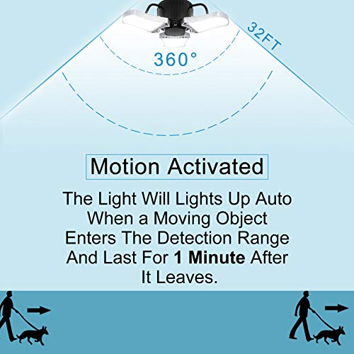 LED Garage Lights Motion Activated, 60W Deformable LED Garage Lights 5000K 6000LM LED Shop Lights, Adjustable Multi-Position Panels,3 Adjustable Panels,E26 Base, Workshop Attic and Basement