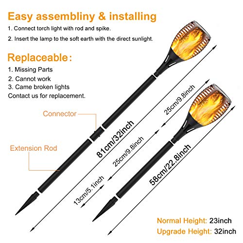 Permande Solar Torch Light with Extension Rod, Solar Lights Outdoor with Flickering Flame, Waterproof Outdoor Lighting Fire Pathway Lights Landscape Decoration for Garden Yard Lawn Patio, 8Pack