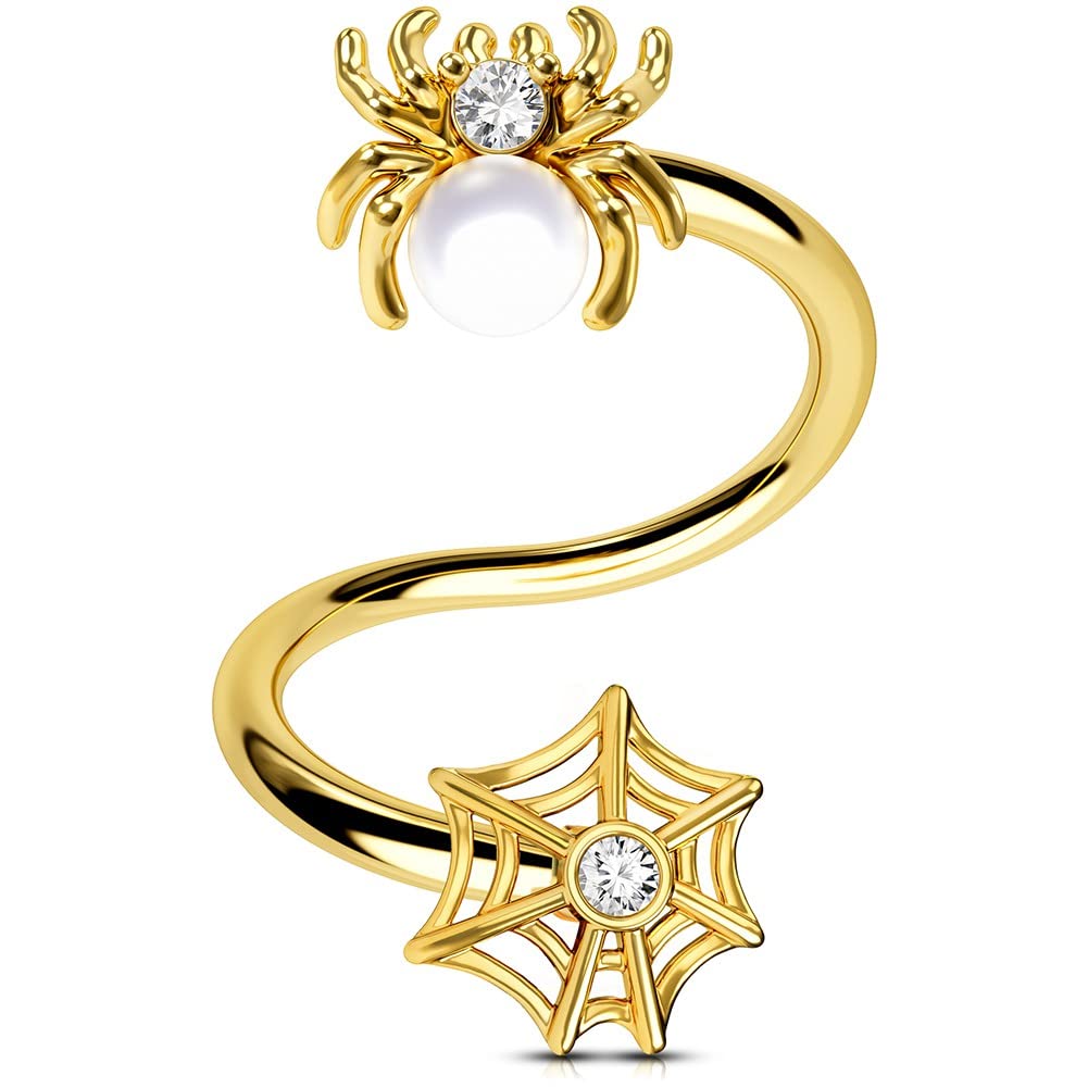 OUFER Twist Helix Earrings, 316L Stainless Steel Spider & Cobweb Elements Helix Piercing Jewelry, 16G Twist Lip Labret type Upper Lobe Earrings-Gold
