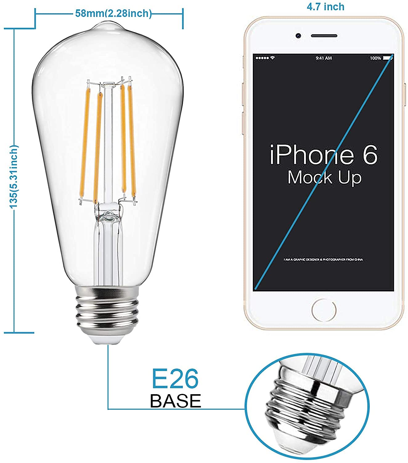 LED Edison Bulbs 4W, Equivalent 40W, 400 Lumens, Daylight White 4000K, ST58 Vintage LED Filament Bulbs, E26 Base, Non-Dimmable, 6 Packs…