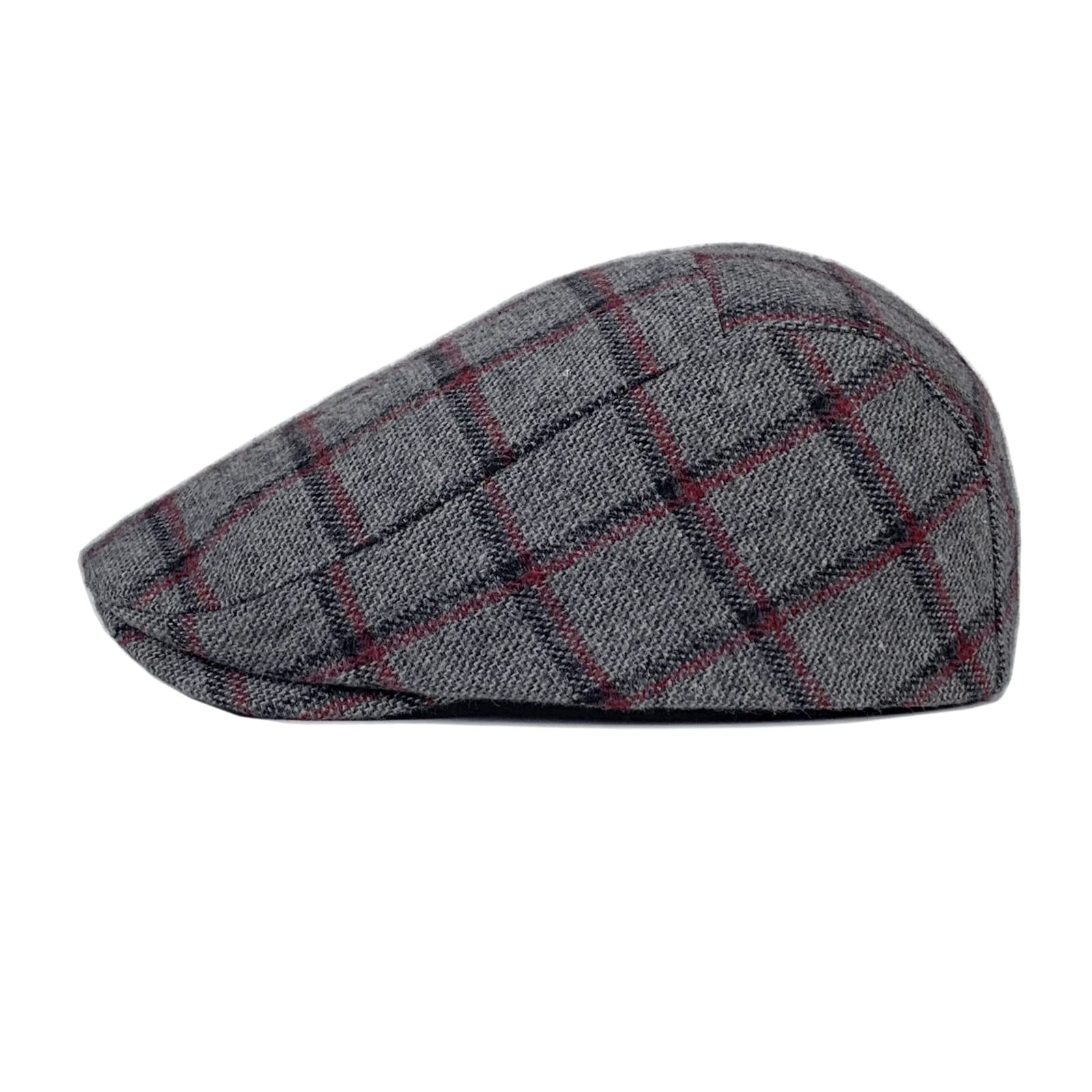 Newsies Plaid Flat Caps Hats for Men Paperboy Golf Cap Beret Cabbie Caps(Red)