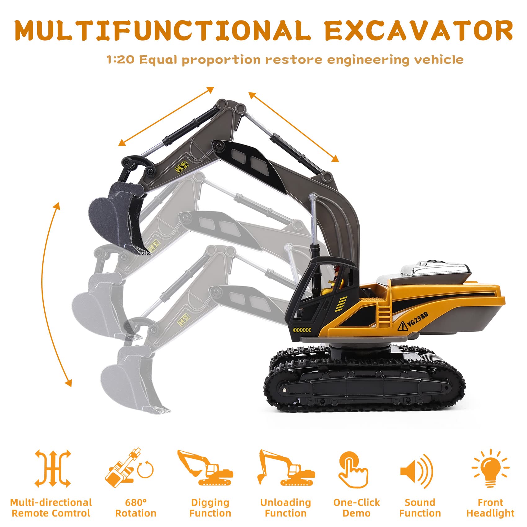 OFFKITSLY Remote Control Excavator Toys, 8 Channel RC Excavators Digger Construction Vehicles RC Trucks Toys with 2 Rechargeable Batteries for Boys Gift…