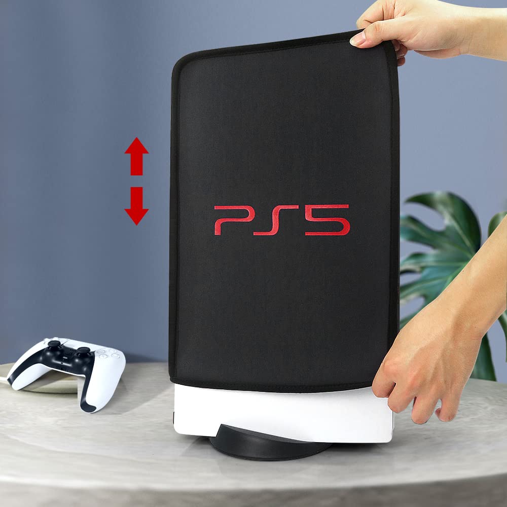 Liboer pS5 Cover Dust Proof Cover for pS5 Game Console Protector Anti Scratch Washable Dust Cover Sleeve for PS5 Accessories Digital Edition & Disc Edition (Black)