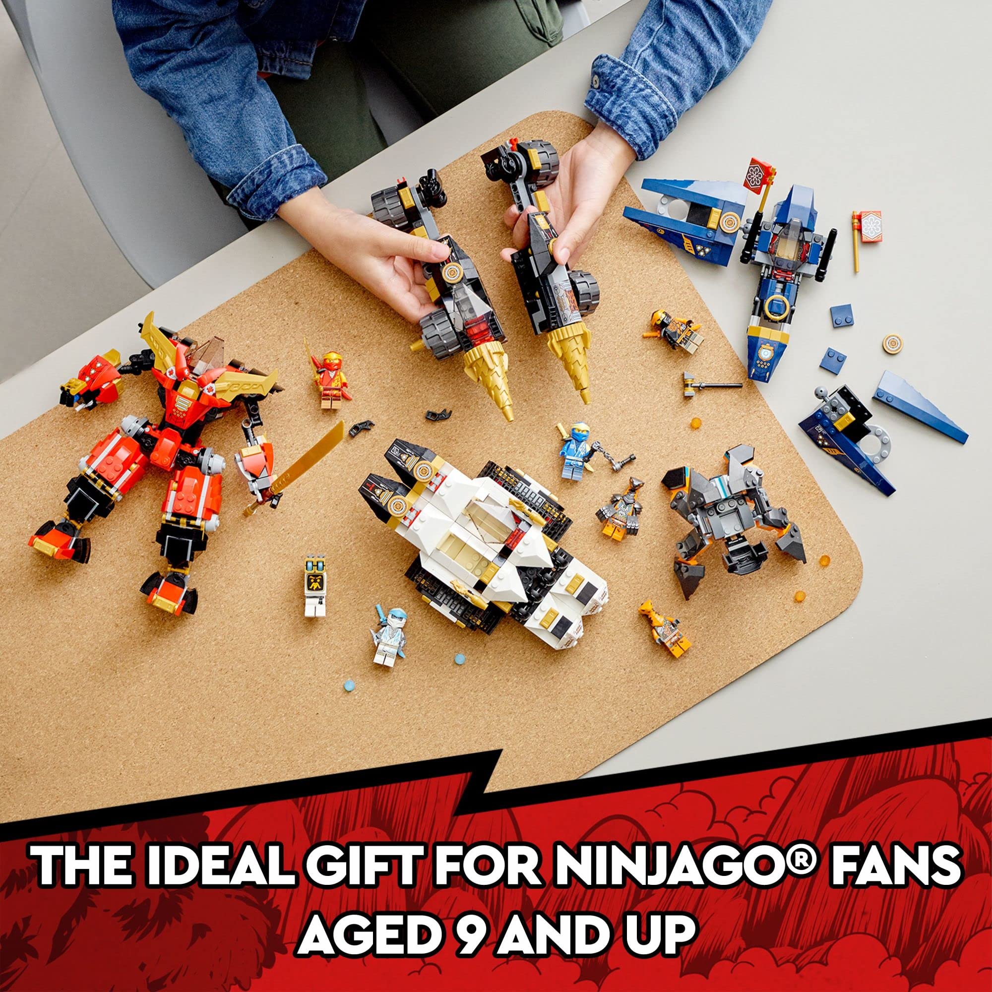 LEGO NINJAGO Ninja Ultra Combo Mech 4 in 1 Set 71765 with Toy Car, Jet Plane and Tank Toys Plus 7 Minifigures