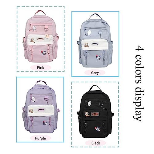 YJMKOI Kawaii Backpack for Girls with Pins Primary School Backpack Sweet and Cute Girl School Bag Kids BookBag, Black
