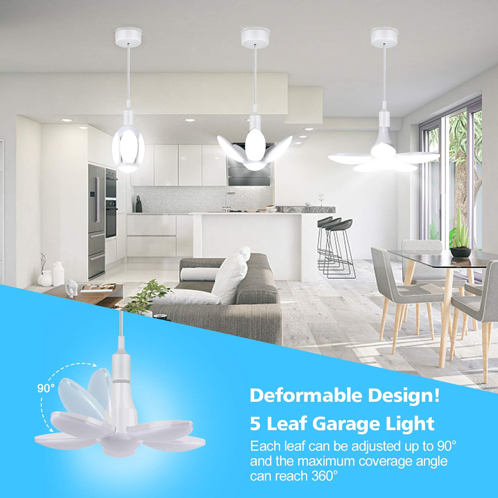LED Garage Lights 2 Pack 80W Deformable Garage Light Illuminator 360 Garage Light Bulb Screw in LED Garage Light Garage Lighting Fixture LED Shop Light for Garage Workshop Basement Attic