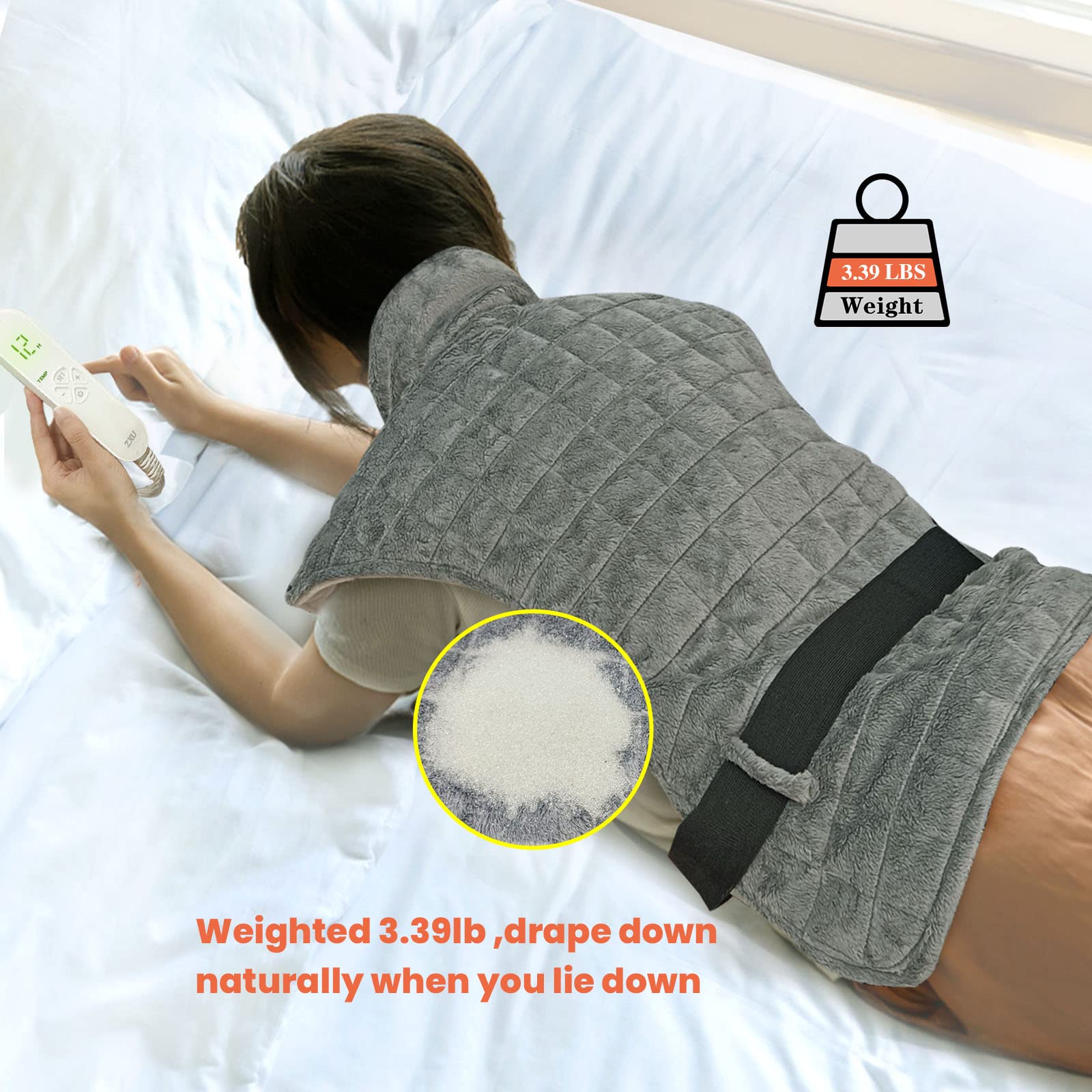 Large Heating Pad for Neck,Shoulder,Back,38" x 24" Full Weighted Heating Pad for for Back Pain Relief, 3lb, 12 Heat Level Hot Heated Pad, 1-24Hour Auto Shut Off, Stay on Function,Fast Heating Wrap