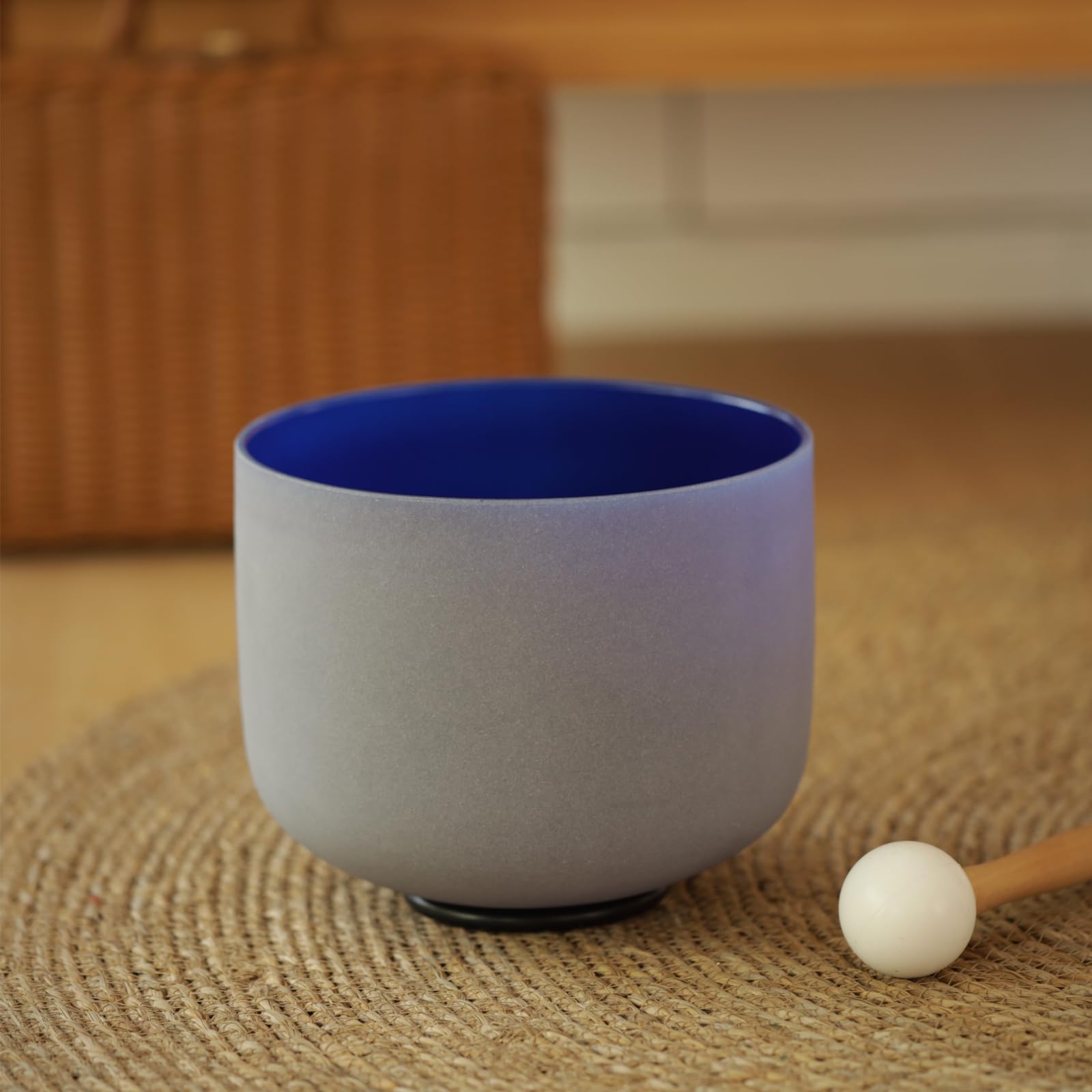 KVKA 8 Inch Crystal Singing Bowl A Note 3rd Eye Chakra Frosted Quartz Sound Bowl With Carrying Case (Indigo Color, A Note Third Eye Chakra)