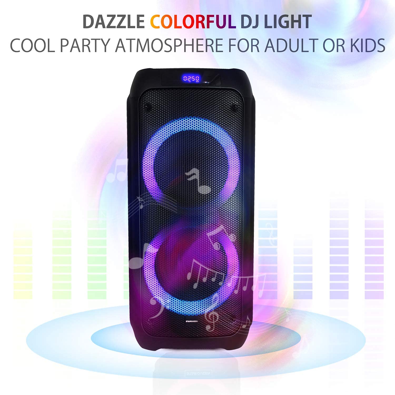 Karaoke Machine Portable Speaker for Adults Kids Portable DJ Speaker with Dual 8 Inch Woofer 2 Wireless Microphones LCD Screen