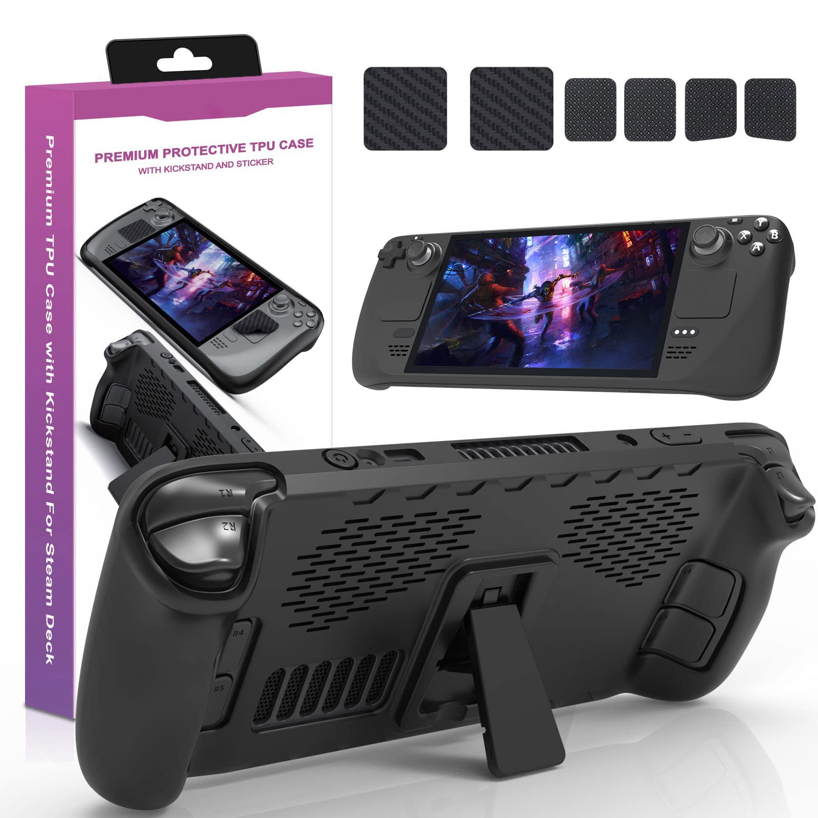 Protective Case for Steam Deck TPU Cover Protector with Built-in Kickstand Protective Cover Case Compatible with Vavle Steam Deck Shock-Absorption Non-Slip and Anti-Scratch Design