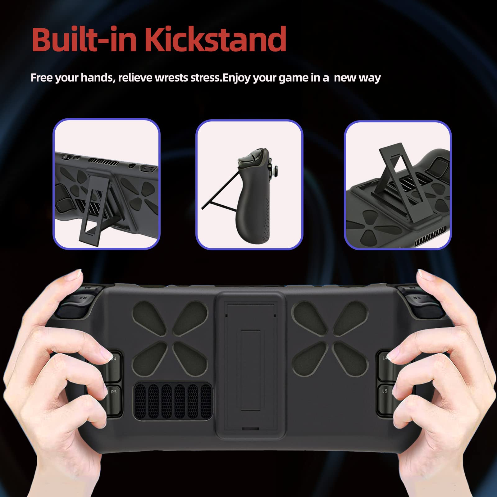 OFFCURVE Kickstand Protective Case for Steam Deck, Silicone Cover with Screen Protector & Thumb Grips & Touchpad Protect Skin for Steam Deck Console Shock-Absorption Steam Deck Protective Accessories