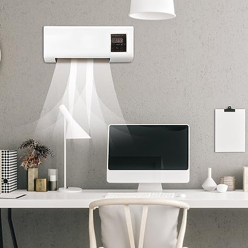 VKEKIEO Small Air Conditioners Fan Wall Mounted Mini Cooling and Heating Air Conditioner fan Remote Control Portable Cooler Fan and Heater Combo Home Bathroom Bedroom Office Room Light White