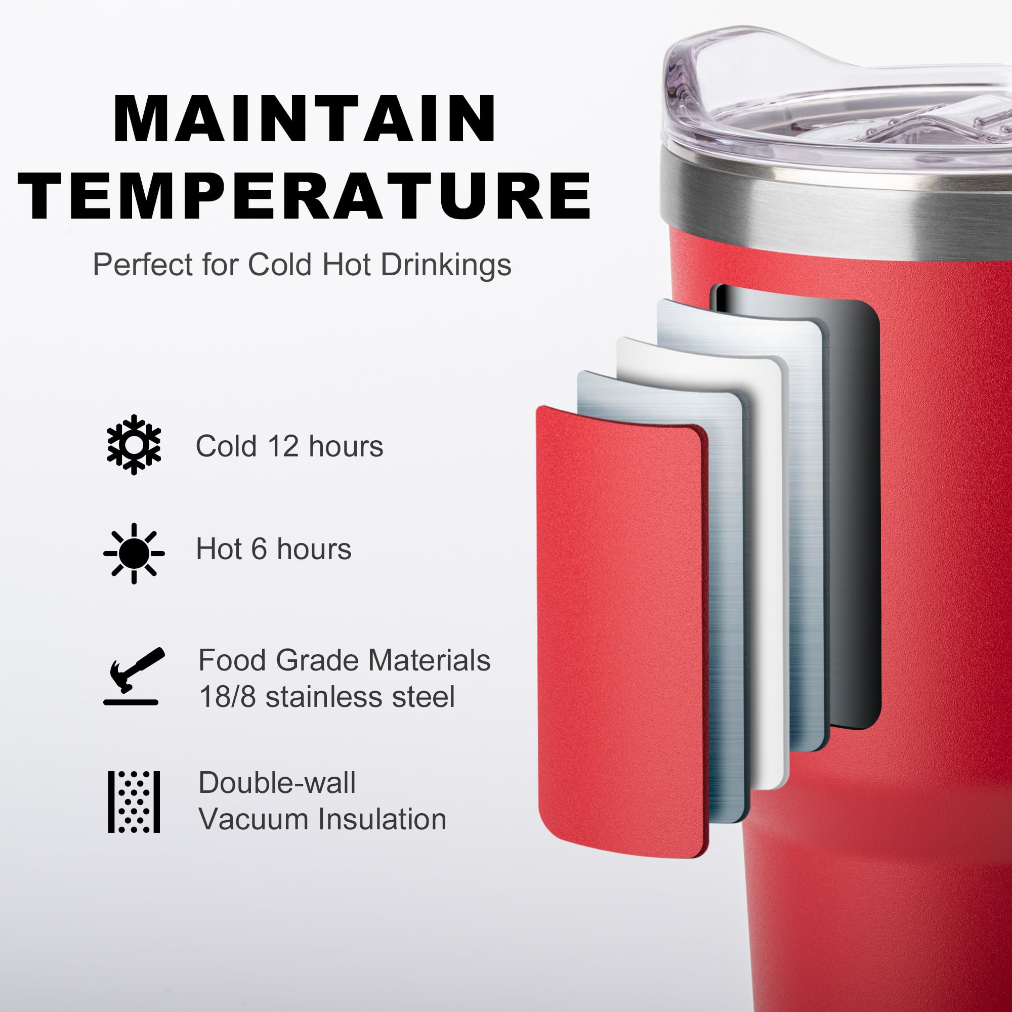 koodee 20 oz Insulated Coffee Mug with Lid and Handle, Stainless Steel Double Wall Vacuum Camping Mug Travel Coffee Tumbler (Canyon Red)