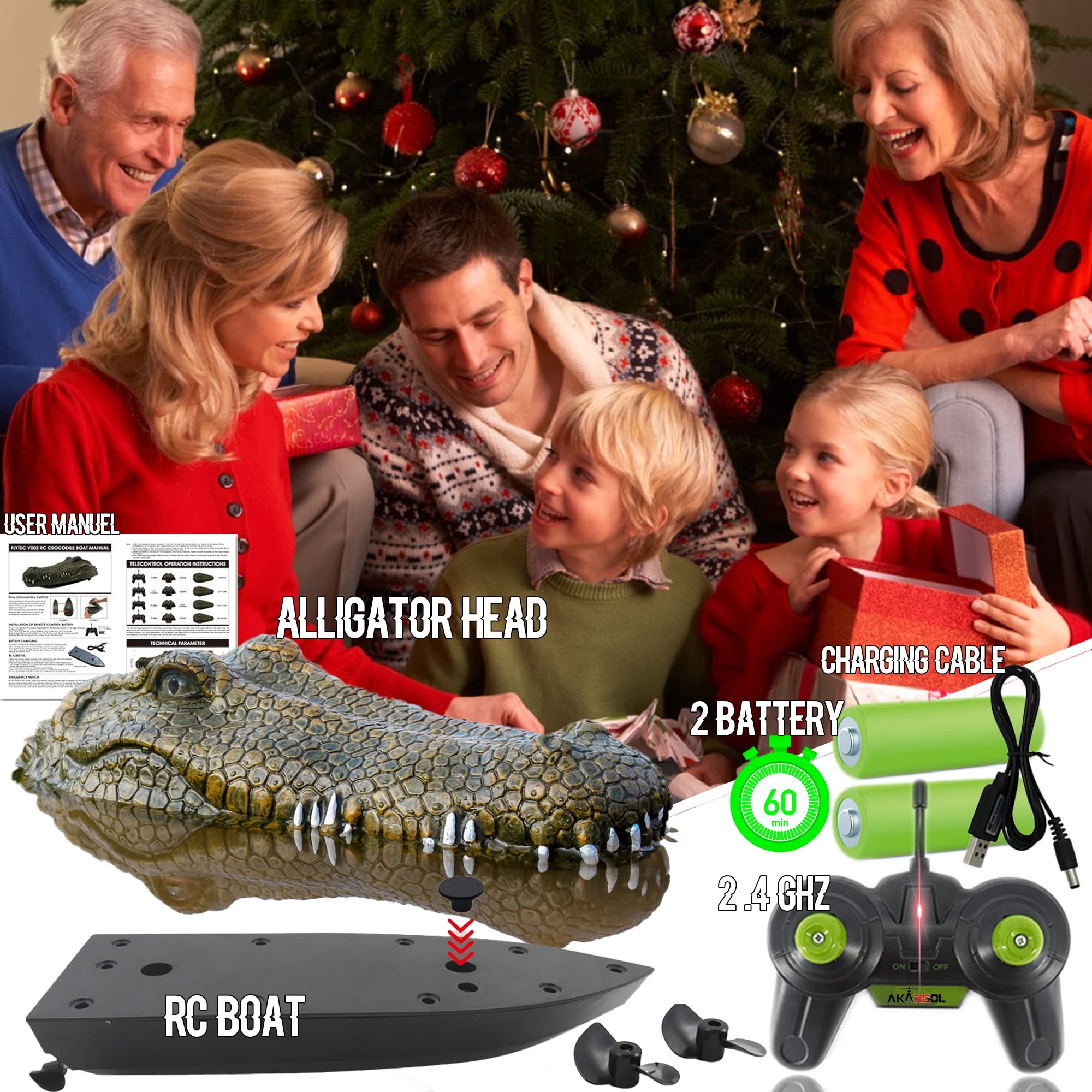 RC Jet Airplane and Remote Control Alligator Head Boat - 2 pcs Set for Kids and Adults