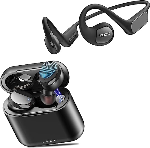 TOZO T6 True Wireless Earbuds Bluetooth 5.3 Headphones Touch Control & TOZO OpenReal Open Ear Headphones Bluetooth 5.3 Air Conduction Wireless Headphones Sport Earbuds