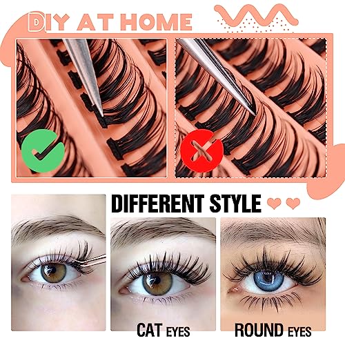 Lashes Cluster DIY Manga Eyelash Extensions 8-16mm Individual Lashes Wispy D Curl Anime Lashes Natural Look Lash Extensions at Home 150 Pcs Individual Cluster Eye Lashes Pack