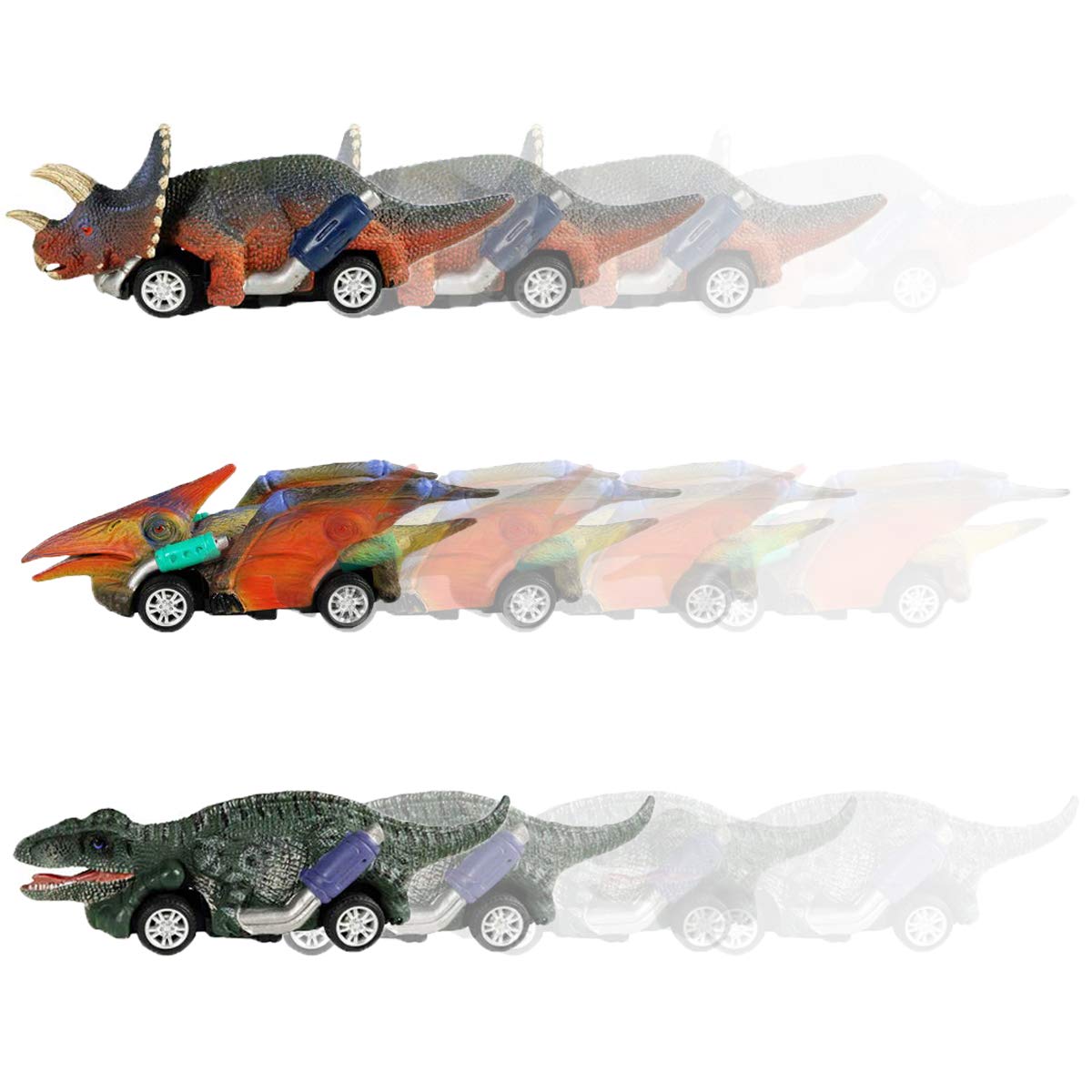 JoFAN 6 Pack Dinosaur Toys Pull Back Dinosaur Cars for Kids Boys Toddlers Easter Basket Stuffers Gifts