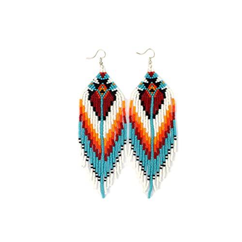 Long Beaded Dangle Earrings β Boho Native Handmade Seed Bead Tassel Bohemian Large Statement Drop Fringes for Women (Multicolor)