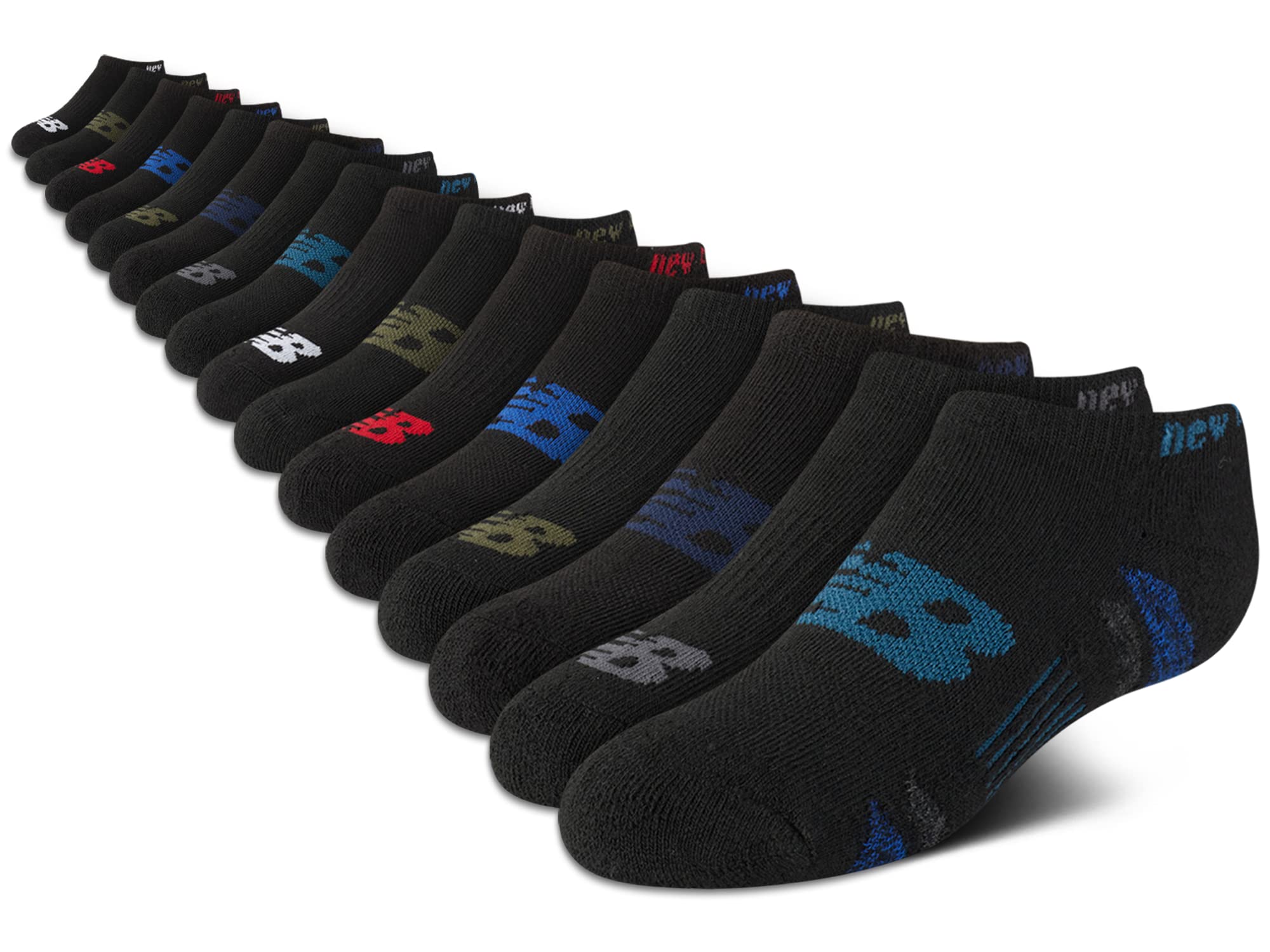 New Balance Boys' Low Cut Socks - 16 Pack Cushioned Athletic Low Cut Ankle Socks for Boys - Breathable Boy's Sports Socks, Size Large, White