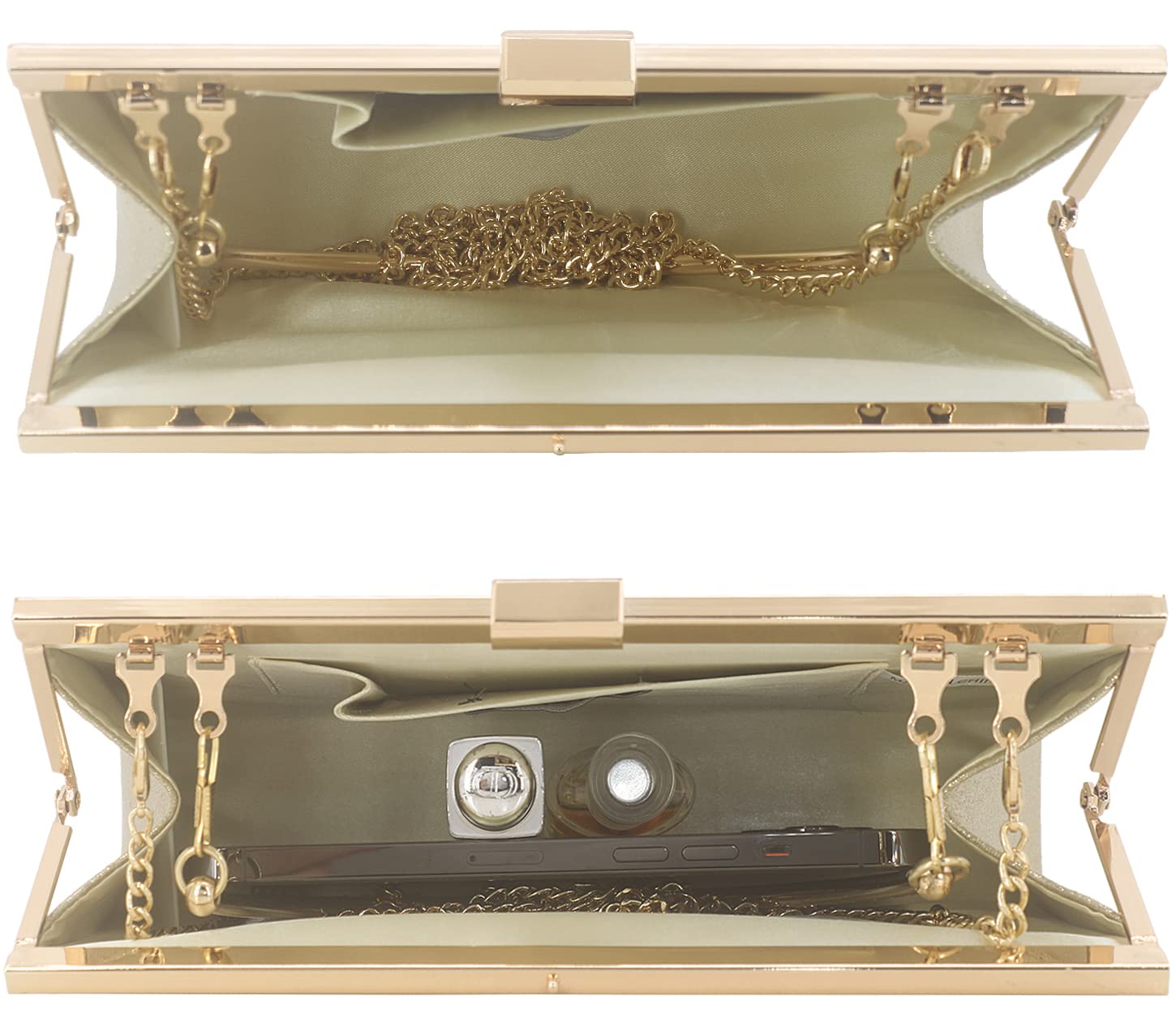 Metal Top-Handle Women Evening Clutch Purse Bag Crystal Rhinestone Handbags Gold Medium
