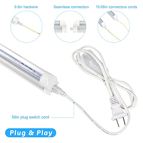 LightingWill LED T8 Integrated Fixture 2FT, 10W, Daylight White 6000~6500K, Linkable LED Shop Light, LED Ceiling Light and Under Cabinet Light, for Cooler, Garage, Warehouse, Clear Cover 4 Pack