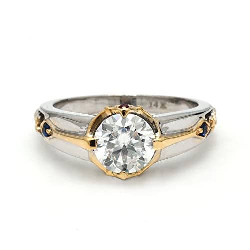 Moissanite Solitaire Engagement Ring with two tone Yellow Gold with 1.50 ct Round Brilliant Cut for Women (Sterling Silver, 6.5)