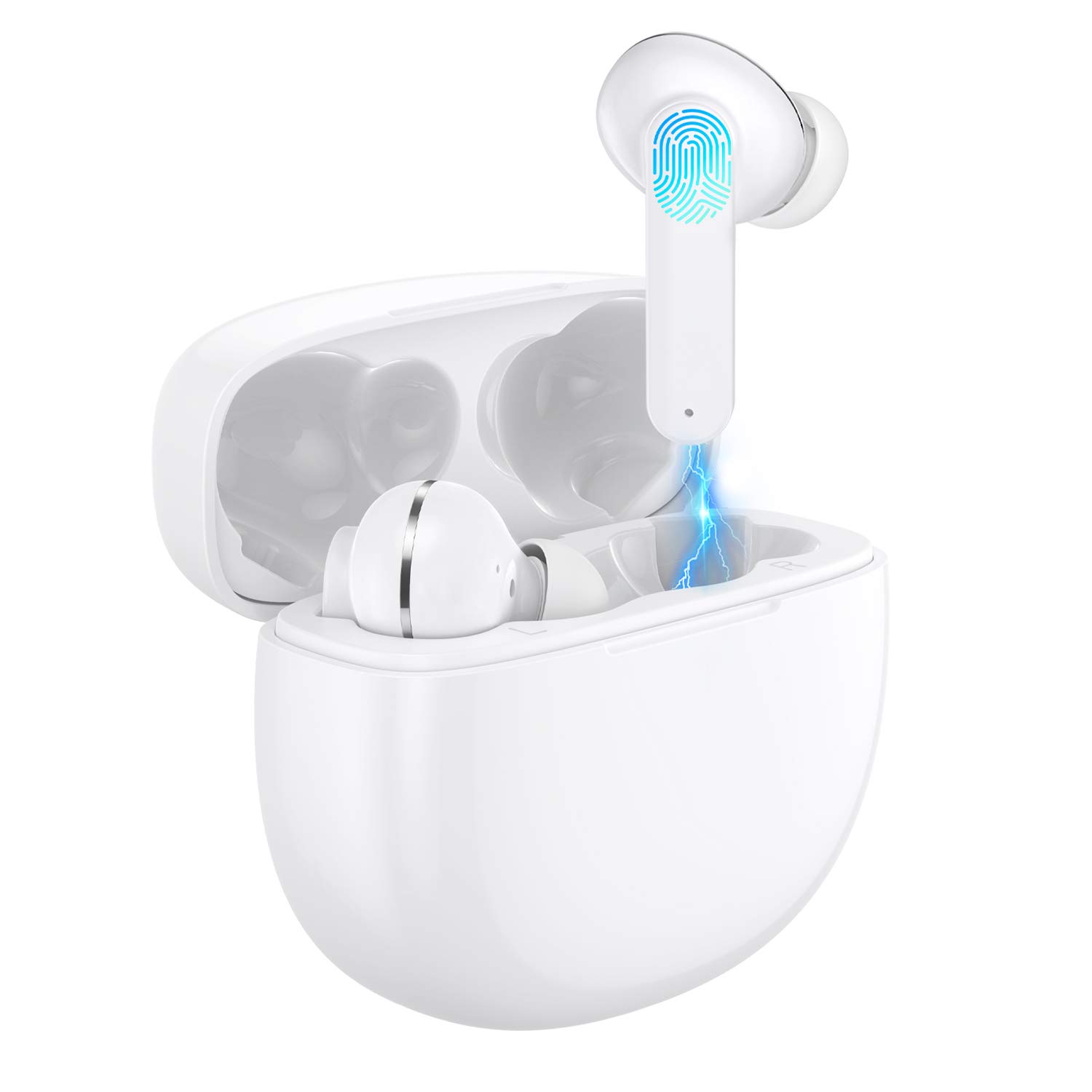 KINGSTAR Wireless Earbuds, Bluetooth 5.0 Touch Earphones Control TWS Headphone Stereo Type-C Quick Charge in Ear Headset with Single Twin Mode Headphones for Mobile Phones Tablet Laptop (White)