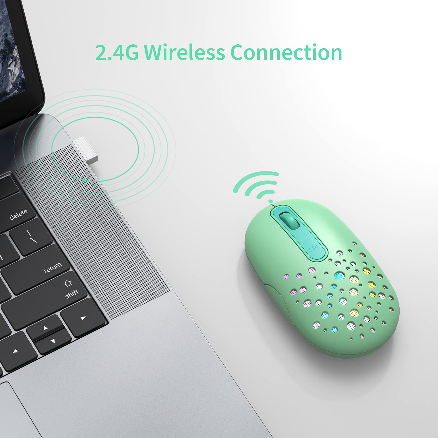 PryRose LED Wireless Mouse, Backlit Color Changing Mouse with Honeycomb Shell, 2.4G Wireless Rechargeable Slim Silent Mice, 3 Adjustable DPI for Laptop Computer Chromebook