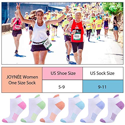 JOYNÉE Womens Ankle Athletic Low Cut Tab Socks Cushioned Running Sports 6 Pack,White,Sock Size 9-11