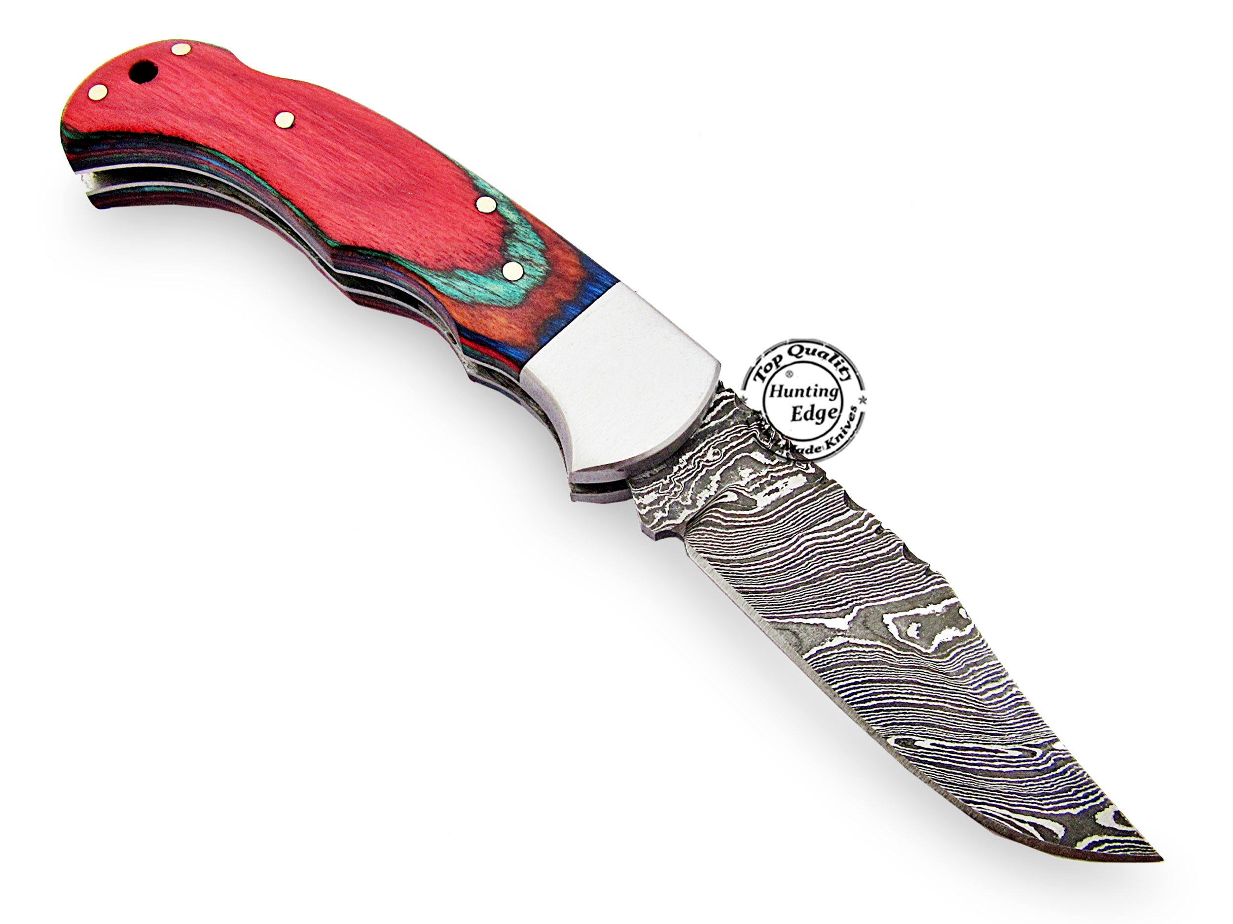 Hunting Edge Multi Colour Wood 6.5'' 100% Handmade Damascus Steel Folding Pocket Knife 100% Prime Quality
