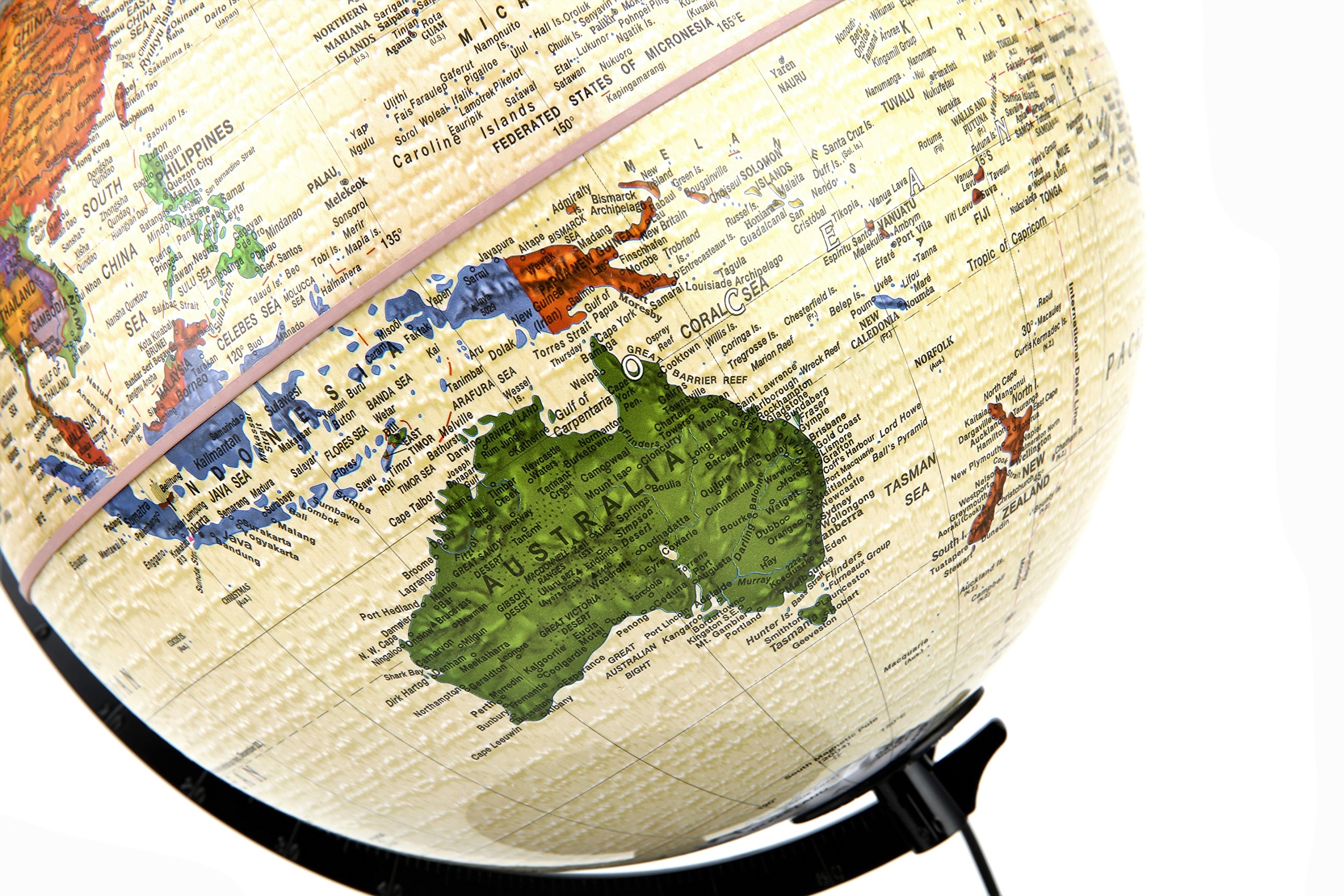 Illuminated Antique World Globe (10”/25 cm Diameter) – Premium Antique Desktop World Globe, Perfect for Home & Office Décor, Over 4,000 Place Names, Energy-Saving LED, Weighted Base