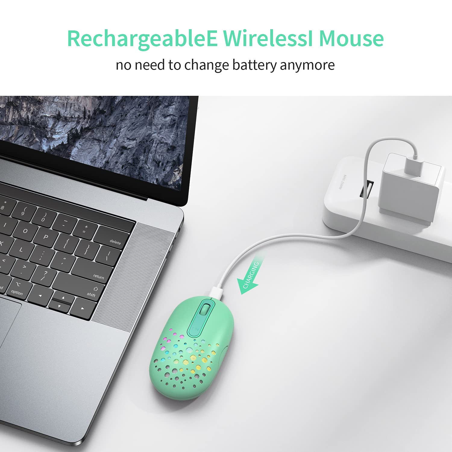 PryRose LED Wireless Mouse, Backlit Color Changing Mouse with Honeycomb Shell, 2.4G Wireless Rechargeable Slim Silent Mice, 3 Adjustable DPI for Laptop Computer Chromebook