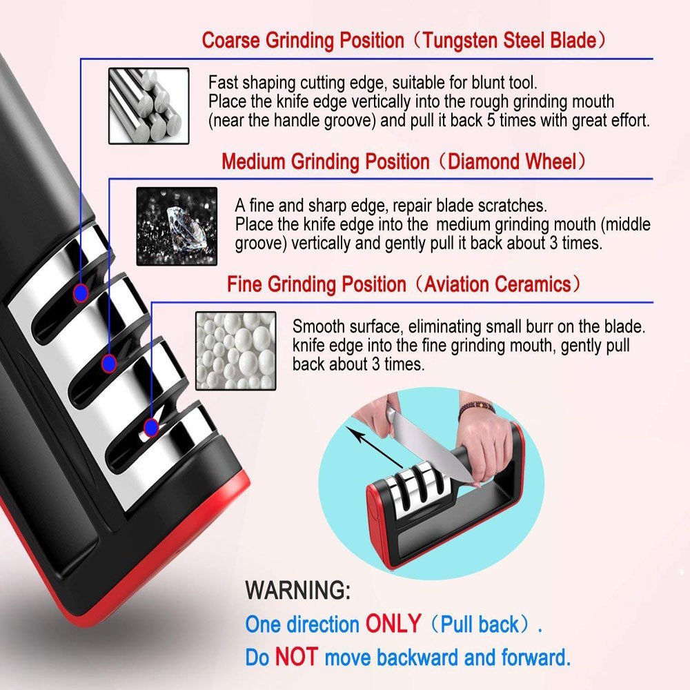 N/AX Sharp-Edged Stone Fast Sharpener Tool Kitchen Sharpening Three-Stage Kitchen,Dining & Bar (Black and red)