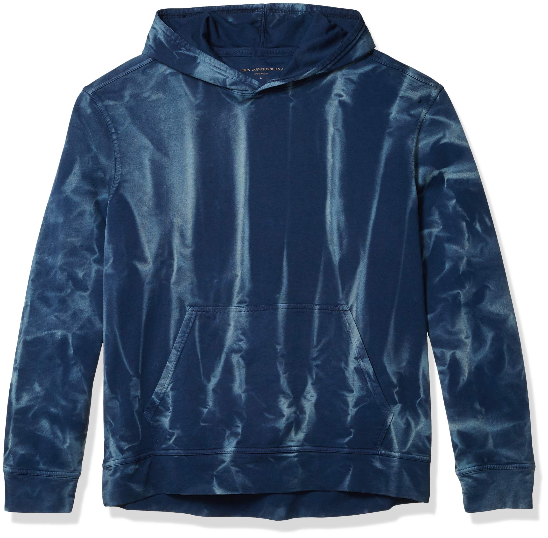 John Varvatos Star USA Men's Akron Long Sleeve TIE DYE Pullover Hoody with Kangaroo Pocket, Pacific Blue, Large
