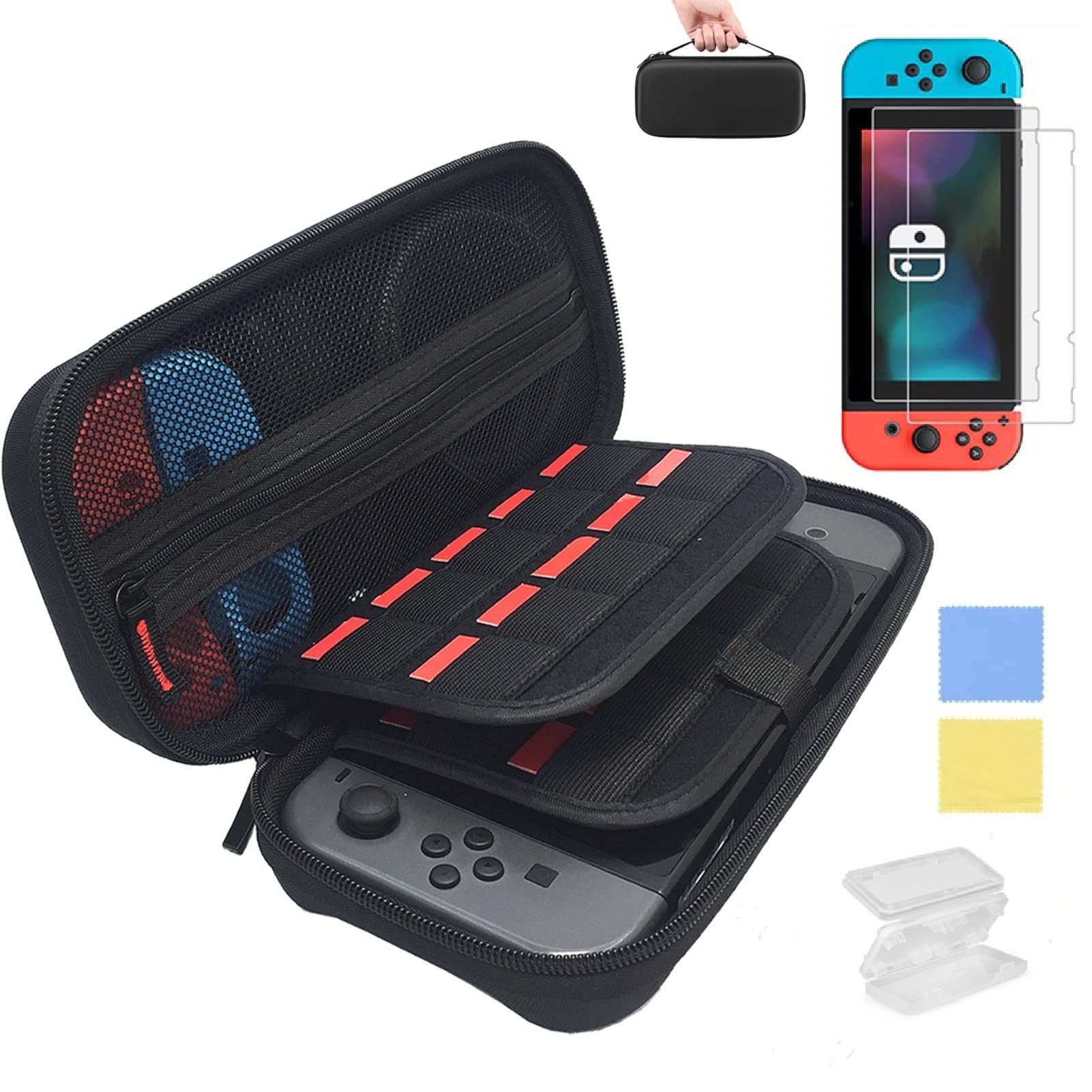 Monond Carrying Case for Nintendo Switch,Switch Game Case with 20 Game Cartridges,2 Switch Protective Screens,and 1 Nintento Switch Game Holder for 4 Game Cards, Premium Switch Travel Case