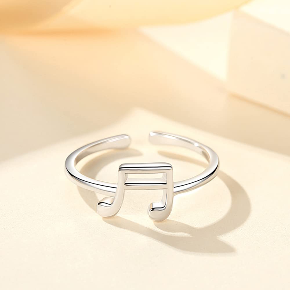 Musical Symbol 925 Sterling Silver Stackable Ring Minimalist Treble Clef Note Statement Open Adjustable Extendable Finger Rings for Women Men Simple Birthday Jewelry Gift for Music Lover Best Friends Music Party